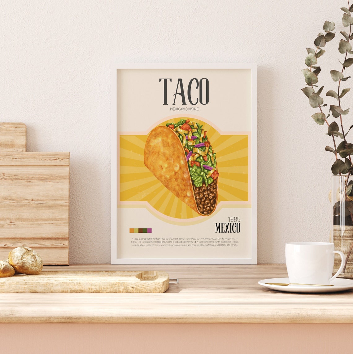 Taco Print, Retro Food Poster, Modern Kitchen Decor, Mexican Food, Food ...
