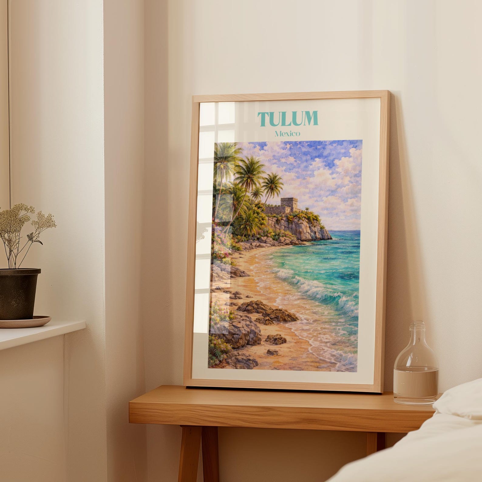 Tulum Watercolor Poster, Tulum Beach Print, Mexico Travel Wall Art ...