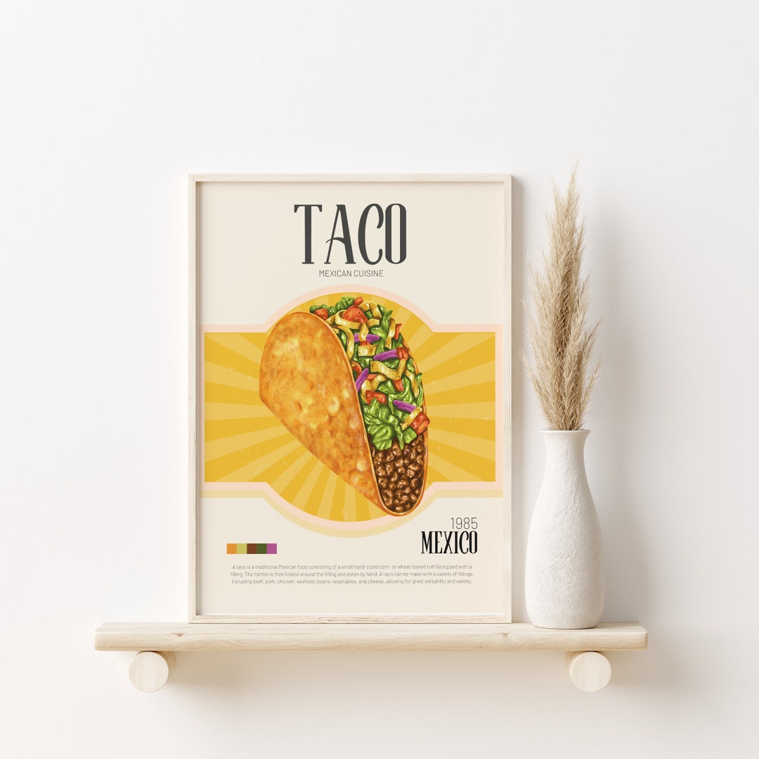 Taco Print, Retro Food Poster, Modern Kitchen Decor, Mexican Food, Food ...