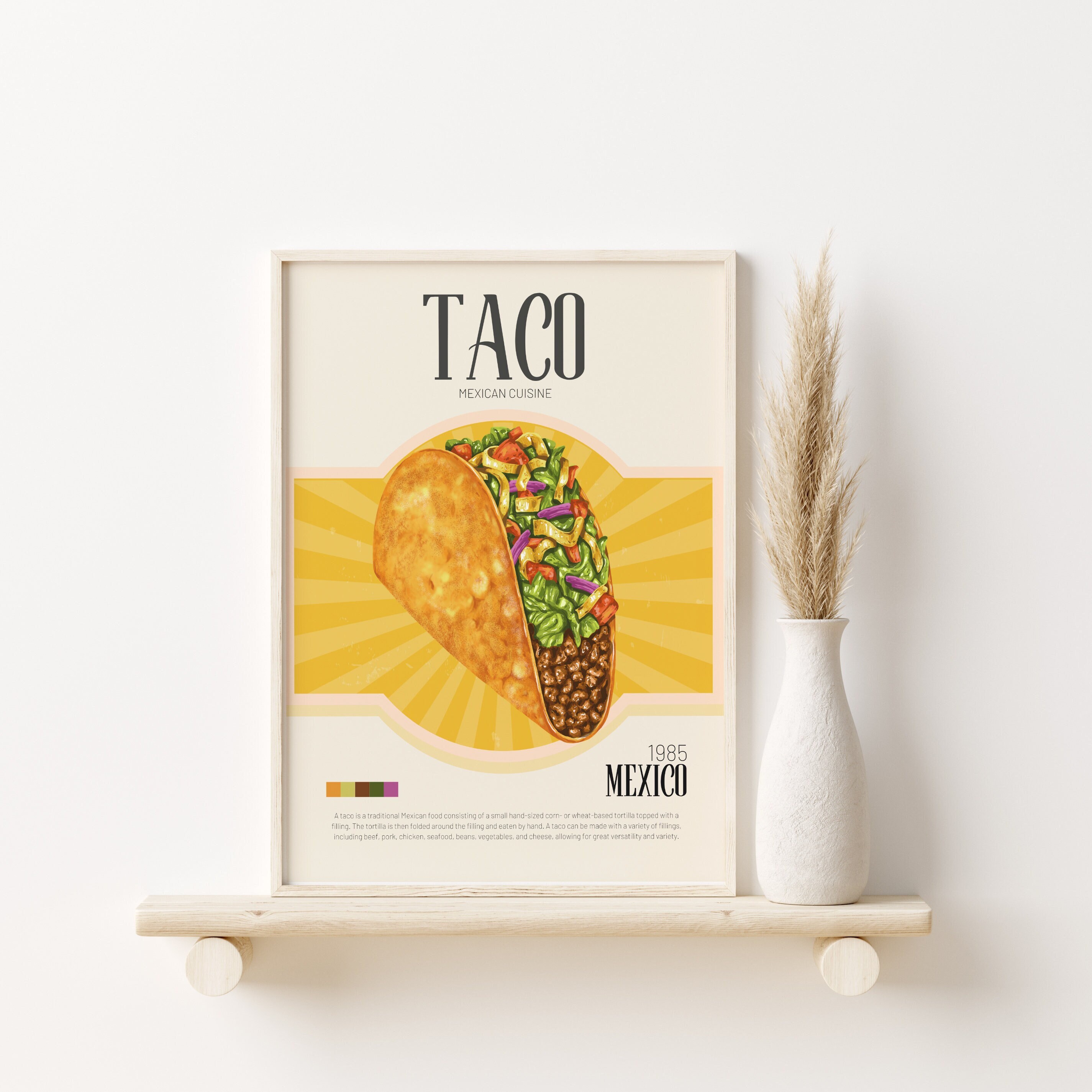 Taco Print, Retro Food Poster, Modern Kitchen Decor, Mexican Food, Food ...
