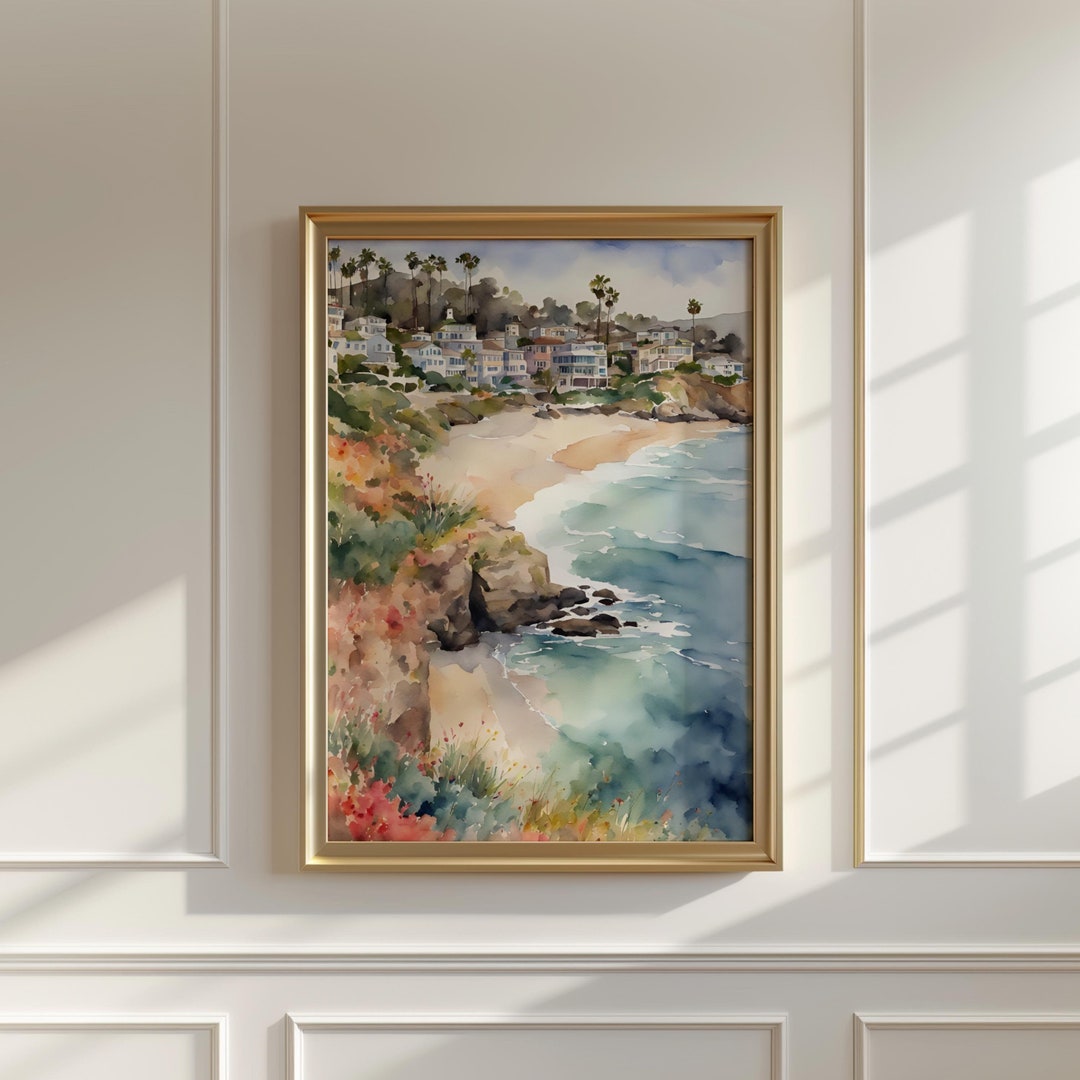 Laguna Beach Watercolor Poster, Angeles Print, Travel Wall Print ...
