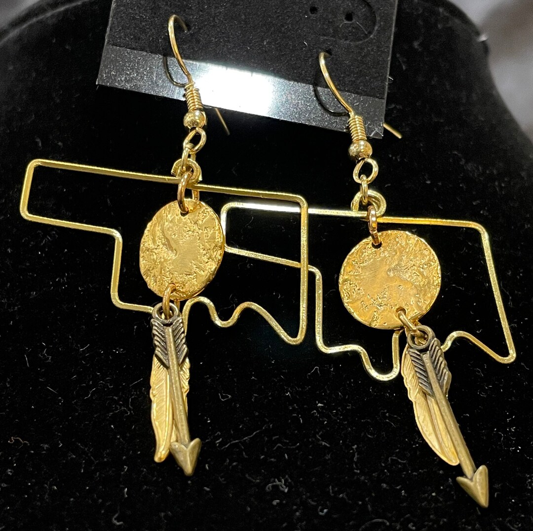 Gold Hand Shaped Oklahoma With Gold Shield Charm Gold - Etsy
