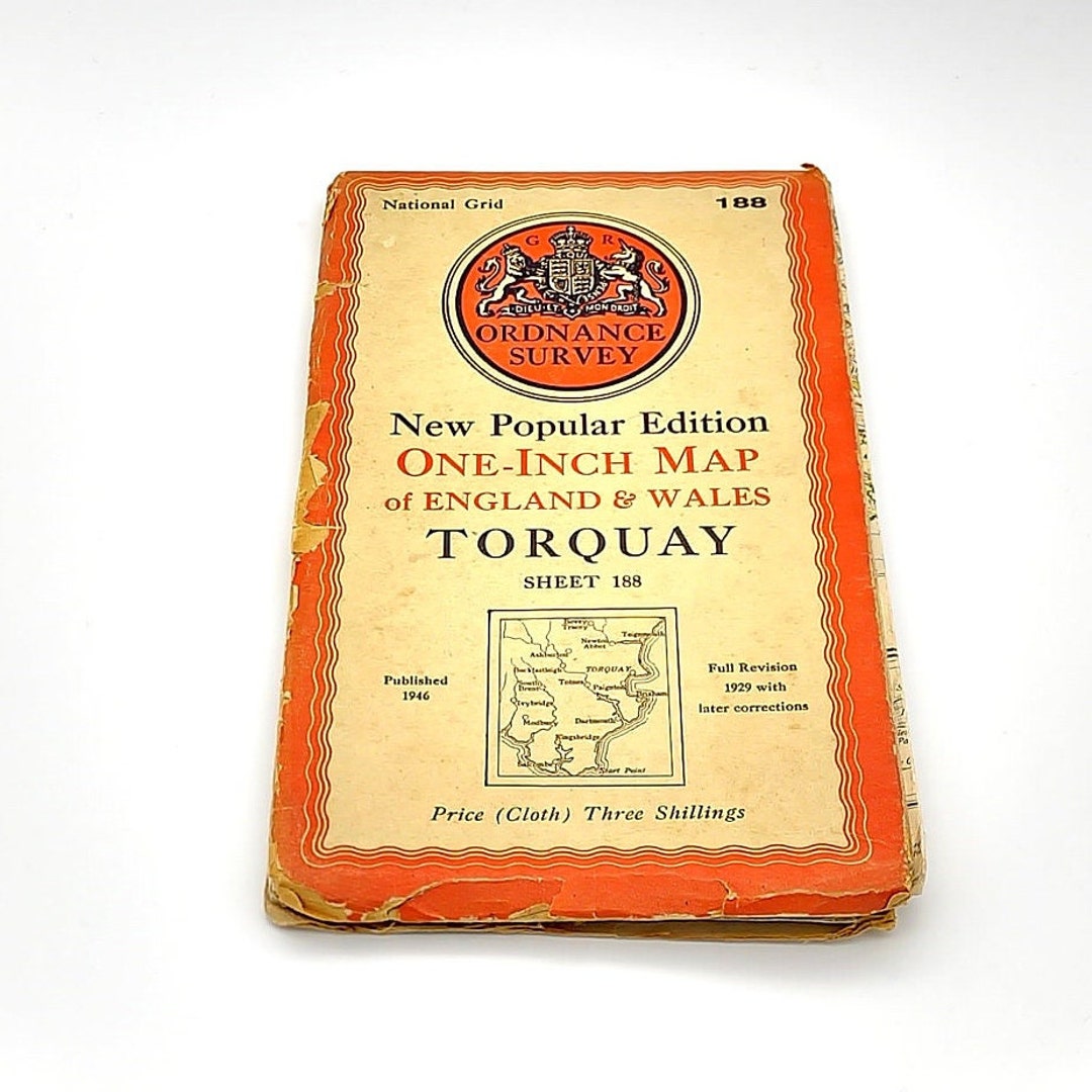 Vintage Ordnance Survey Map- One Inch Map- Torquay- Sheet 188- Cloth ...