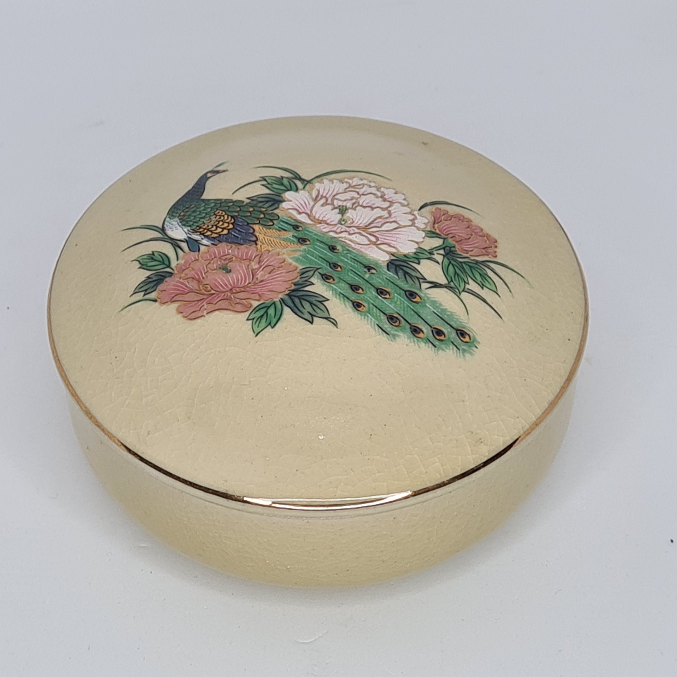Vintage Japanese Satsuma Trinket Box Ring Box Peacock and - Etsy