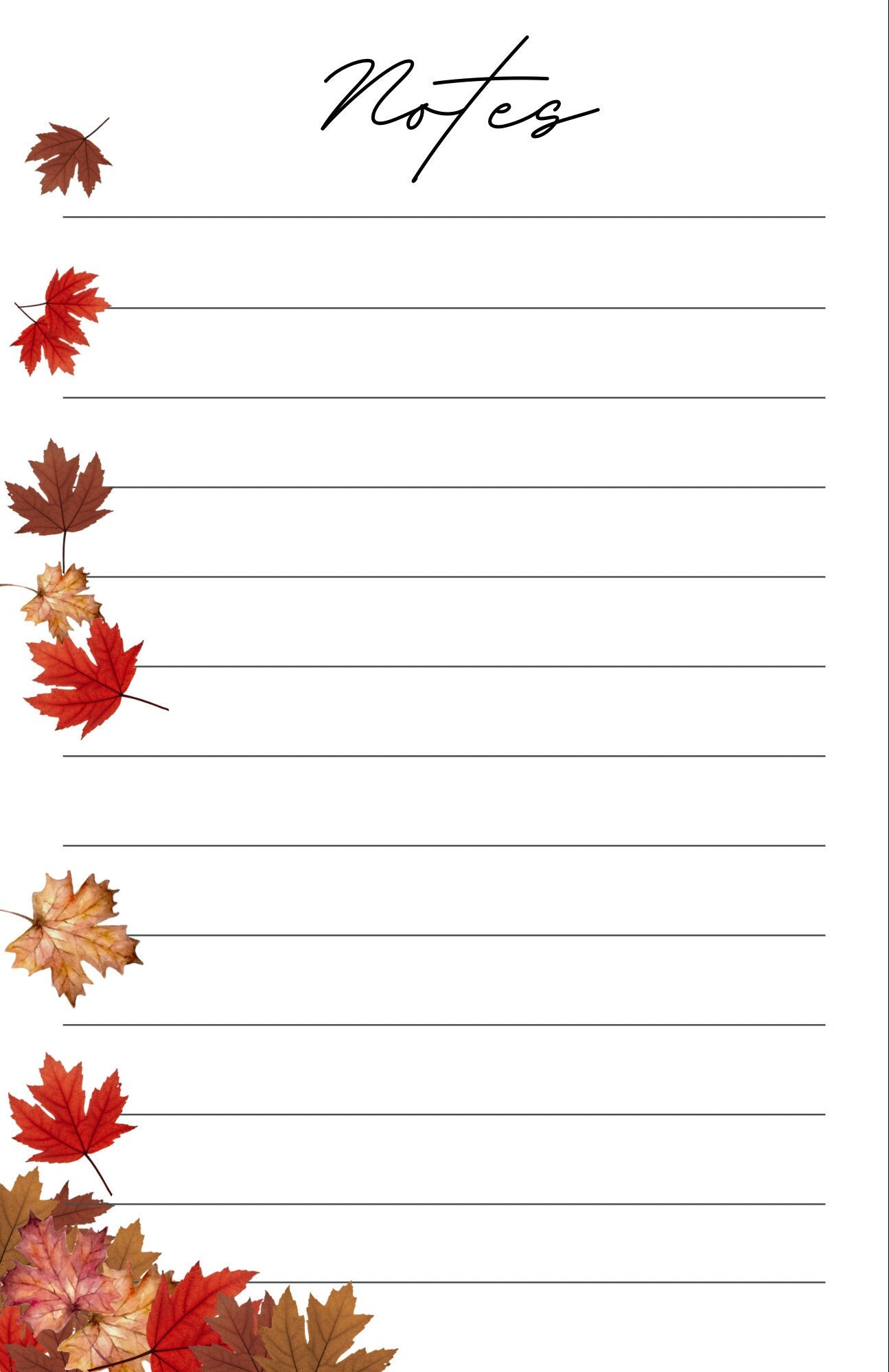 Fall Leaves Notepad, Autumn Leaves 5.5 X 8.5 Printable Notepad Design ...
