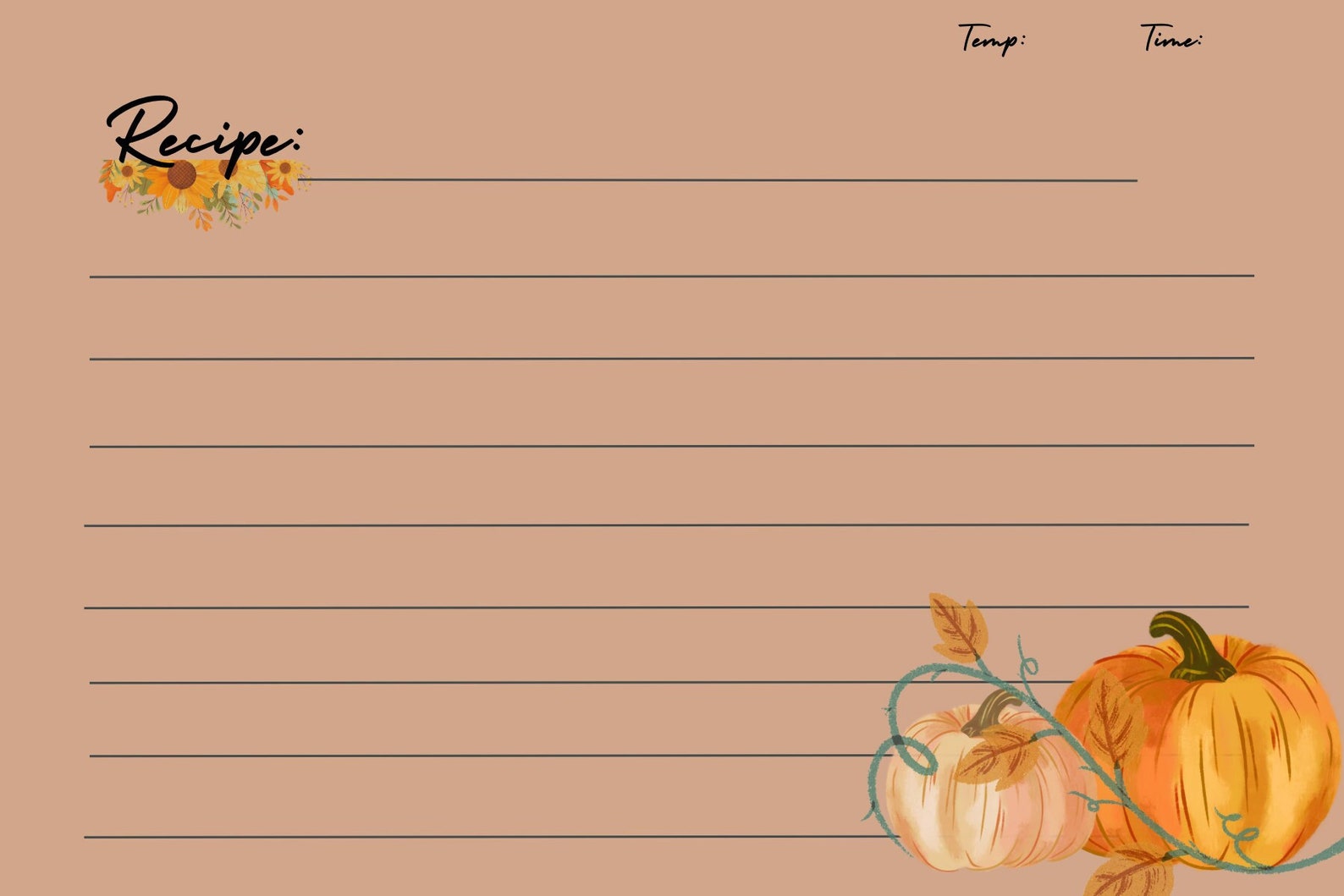 Printable Recipe Cards for Fall, Pumpkins, Herbs, Simple, Cottagecore ...