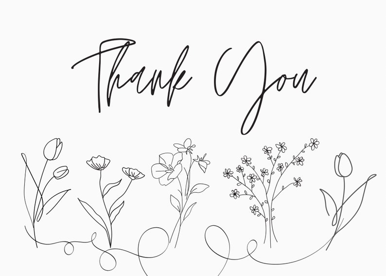 Thank You Card Flower Line Art - Etsy