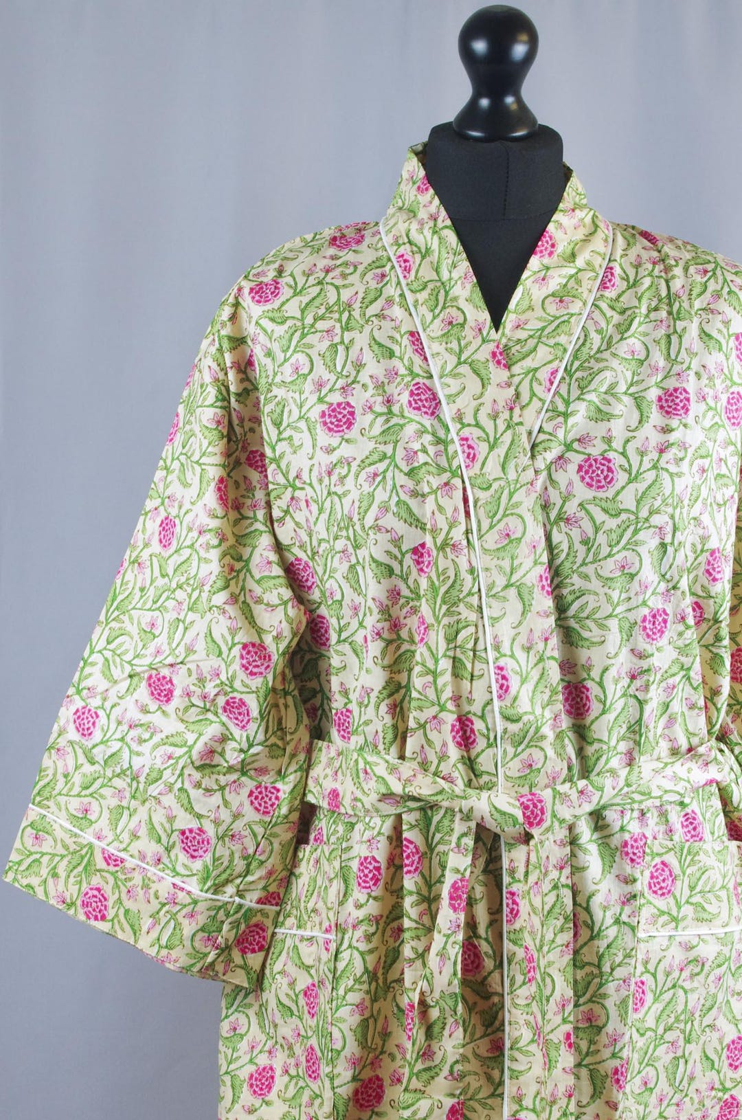 Kimono Robes Dressing Gowns, Tropical Birds Prints Block Print Light ...