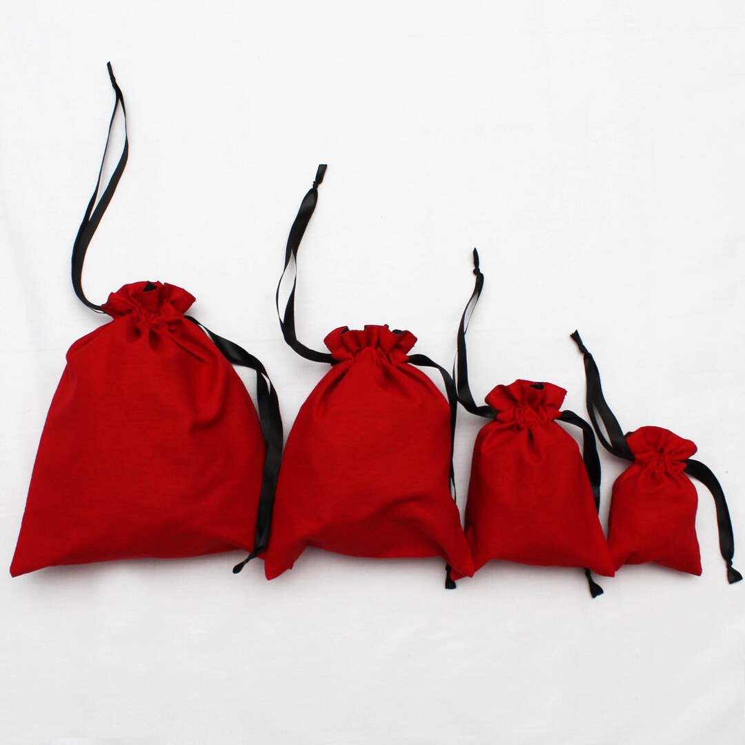 Cotton Drawstring Gift Bags in Red Colour X Set of 4,party Bags ...