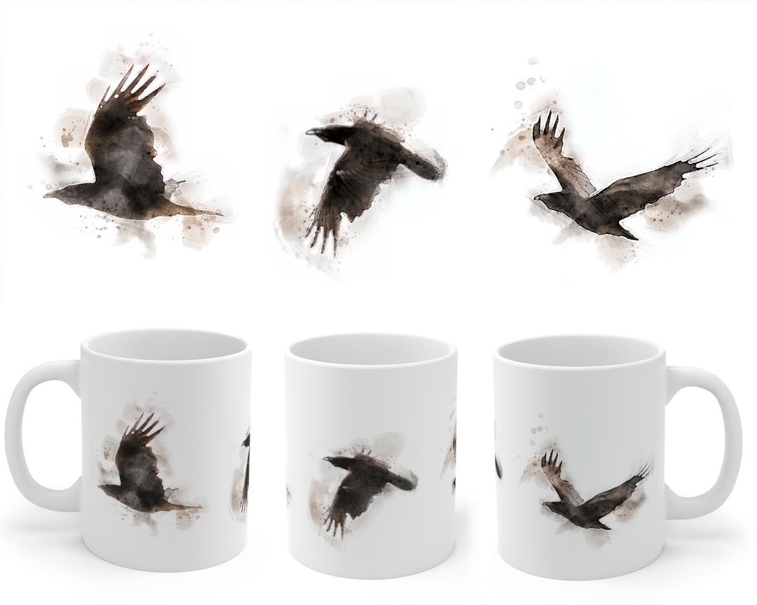 Raven Mug, a Watercolour Style Gothic Mug With Flying Ravens | Corvids ...