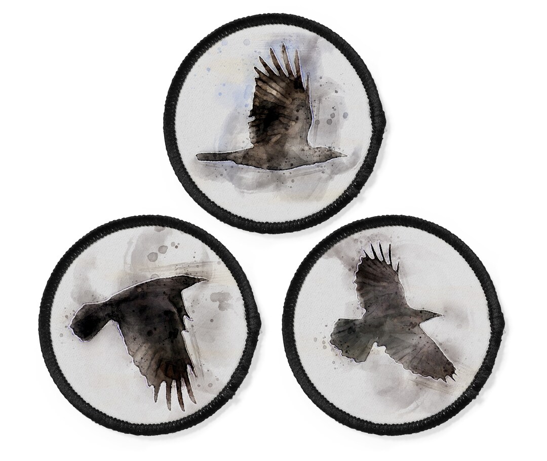 Crow Patches- Iron-on or Sew-on Gothic Watercolour Style Crows | Bird ...
