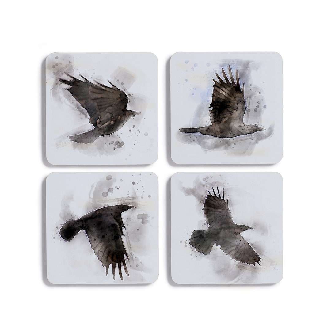 Crow Coasters, a Watercolour Style Set of Coasters Featuring Crows in ...