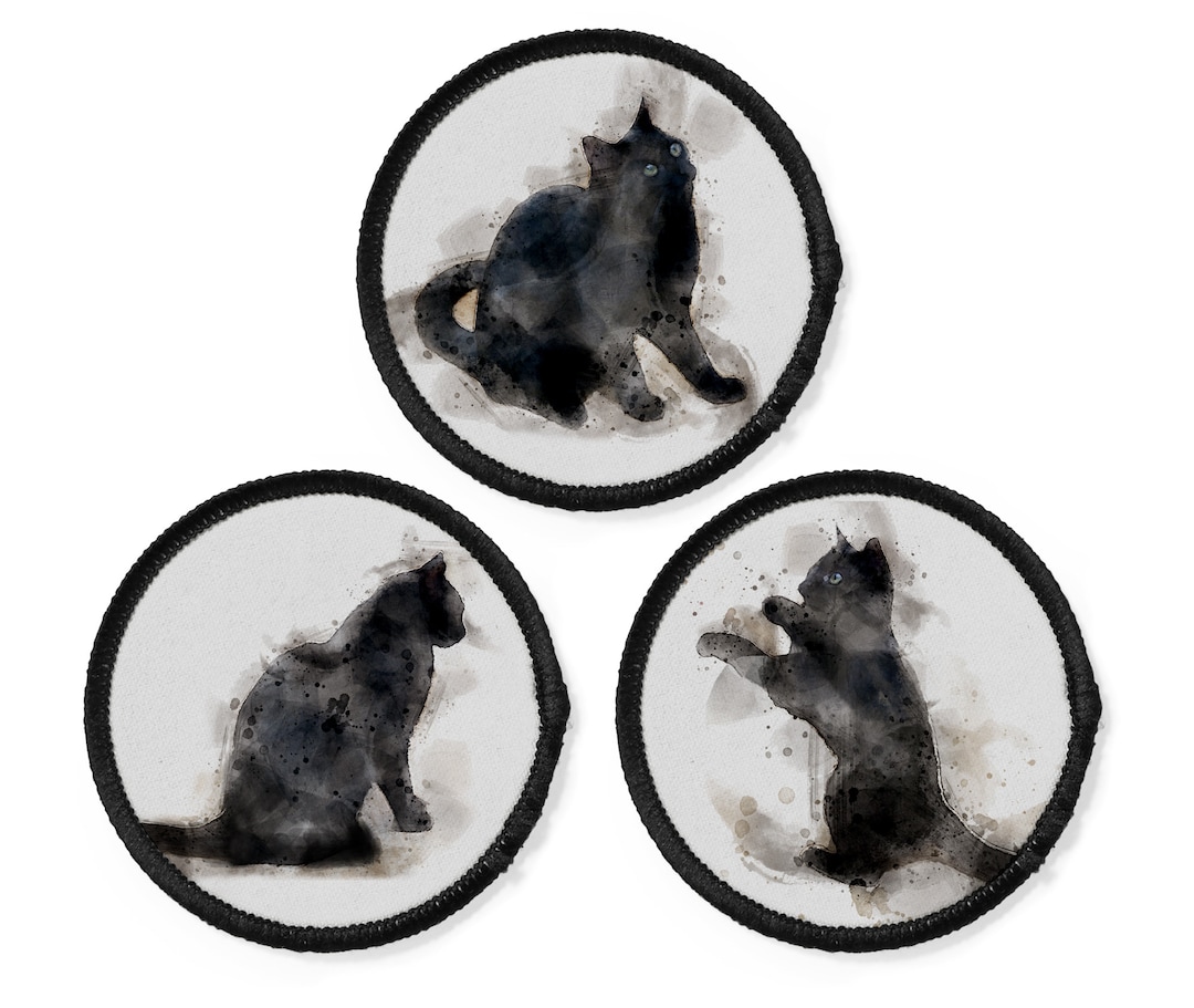 Black Cat Patches-| Cute Elegant Watercolour Style Cats on Iron-on/sew-on Patches | Goth Patch ...