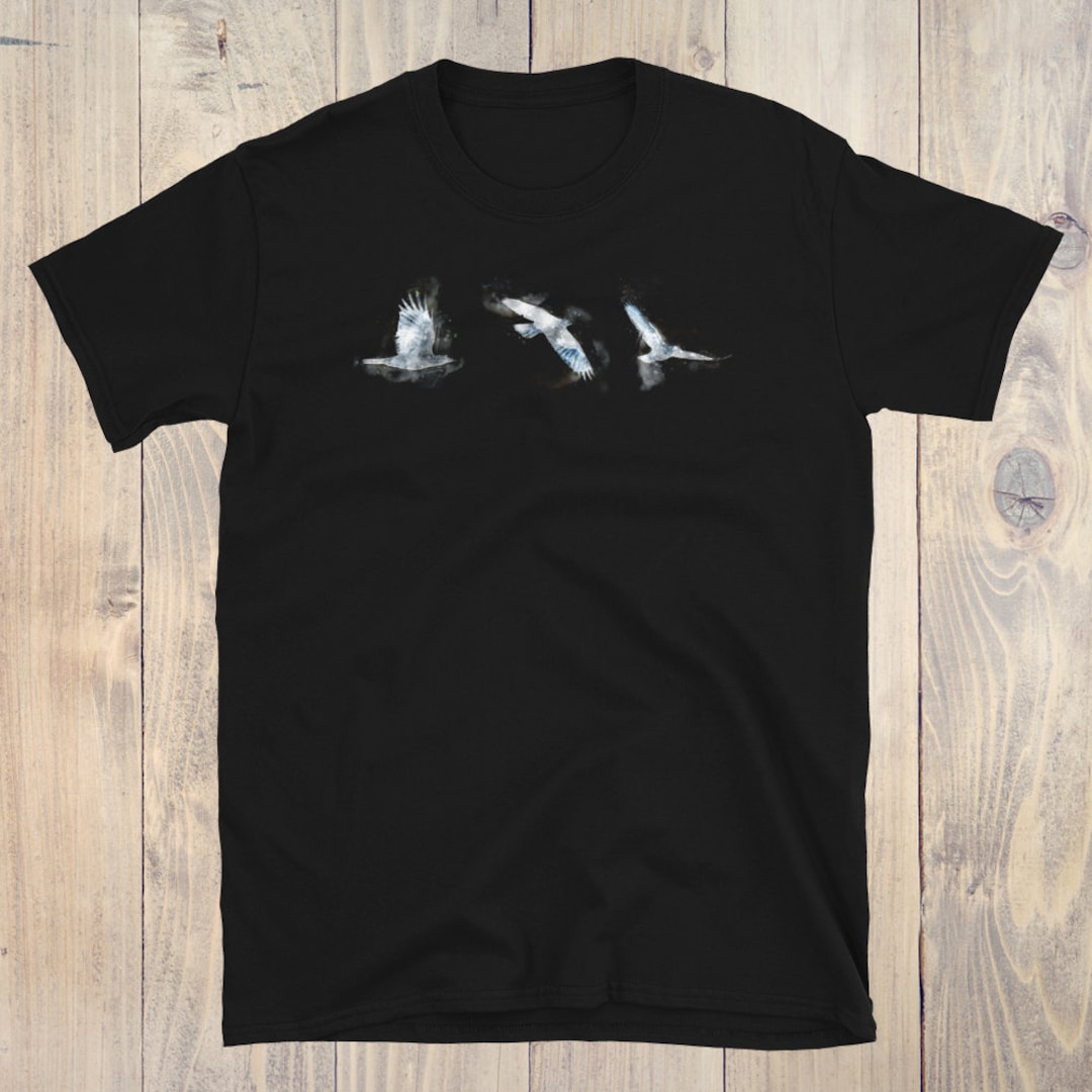 White Crows Flying T-shirt, Watercolour Style Art of Birds Flying ...