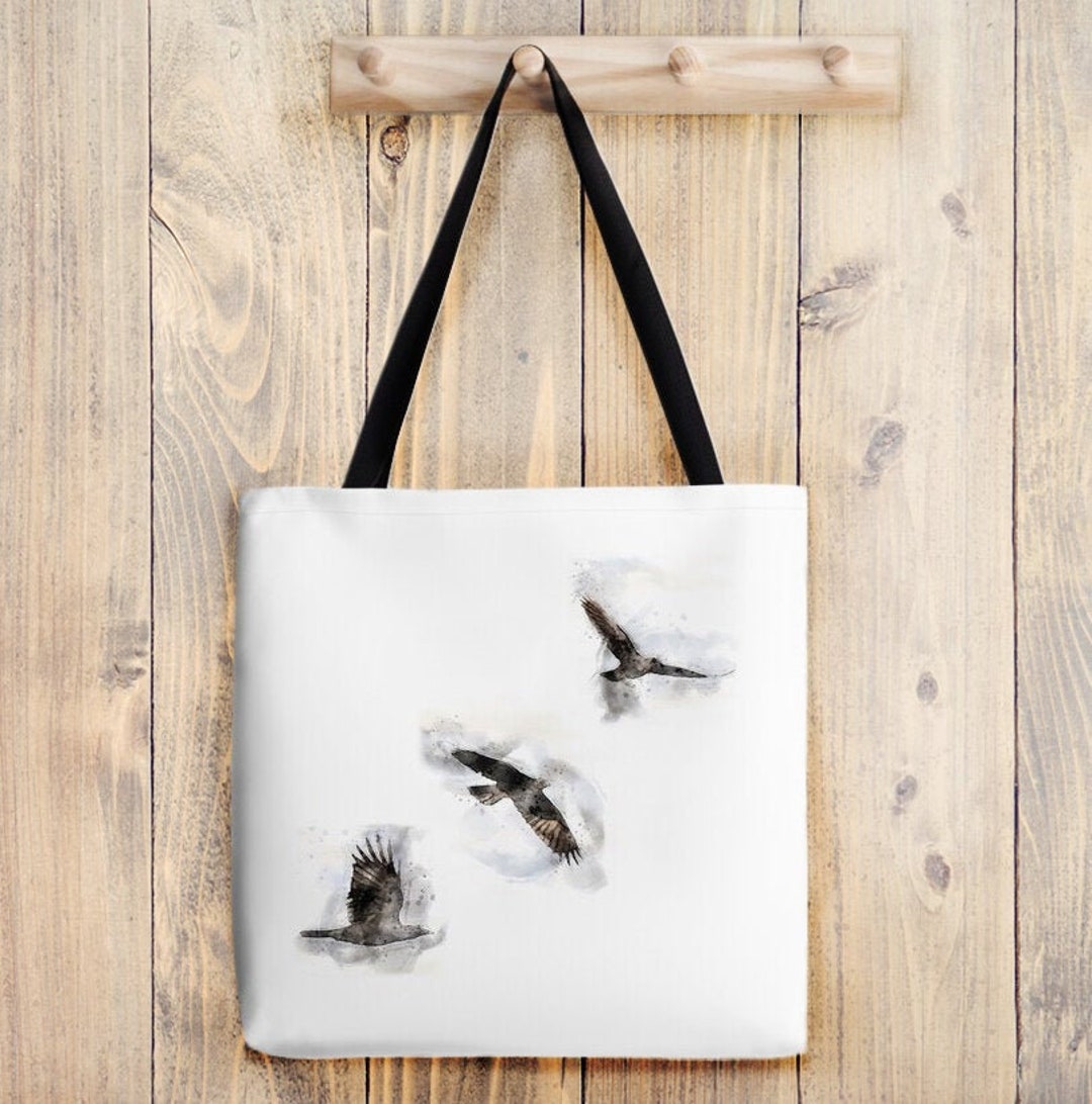 Crows Flying Tote Bag, Watercolour Style Bag of Birds in Flight ...