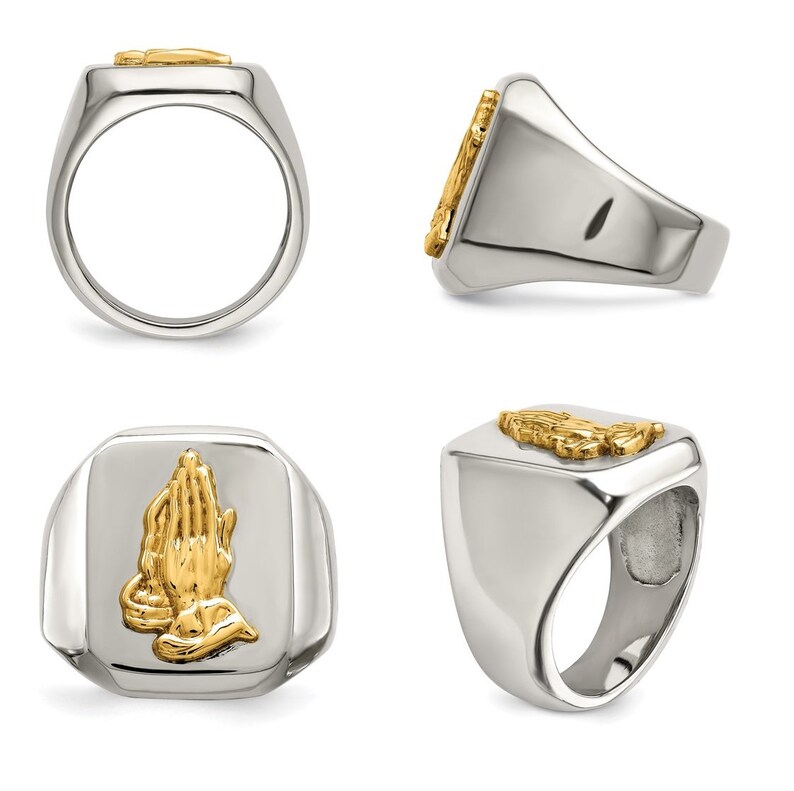 14K Gold Men's Signet Ring, Stainless Steel Ring With 14K Solid Gold ...