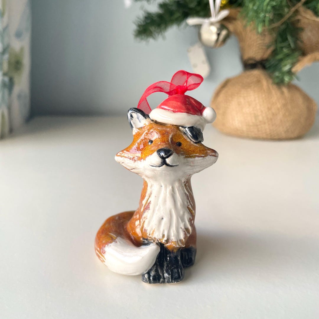 Fox With a Santa Hat, Hanging Christmas Tree Ornament - Etsy