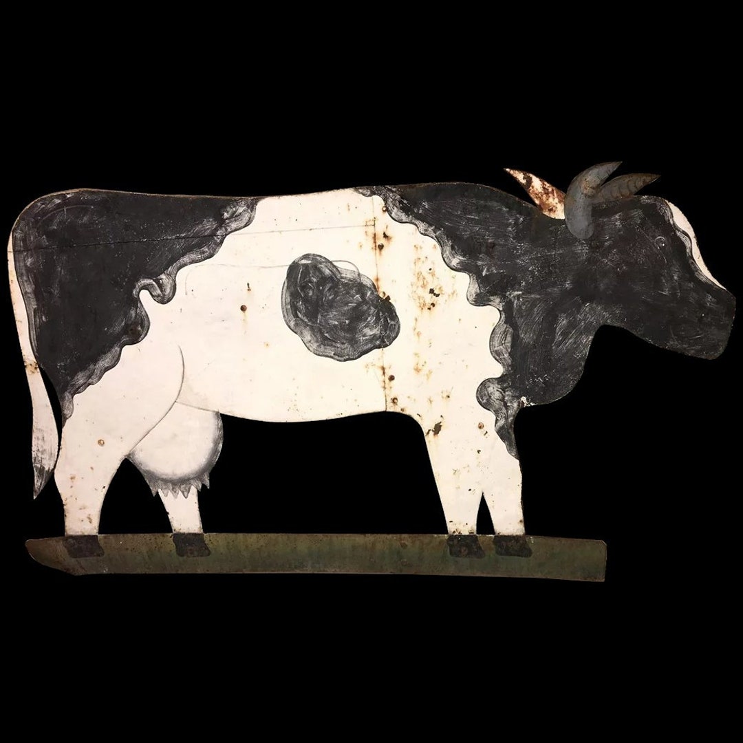 SOLD******* Early 20th C Folk Art Polychrome Sheet Metal Cow ...