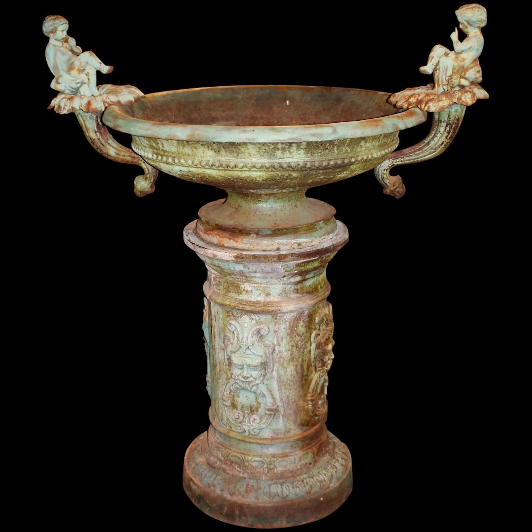Fine Cast Iron ***SOLD*** Garden Urn With Cherub & Cornucopia Handles ...