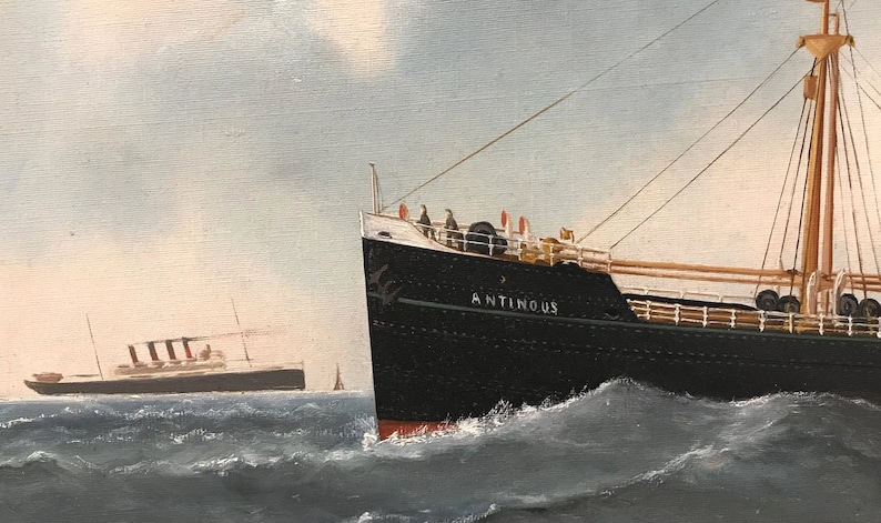 Edward (edouard) Adam Ship Oil Painting, American Steamer “antinous ...