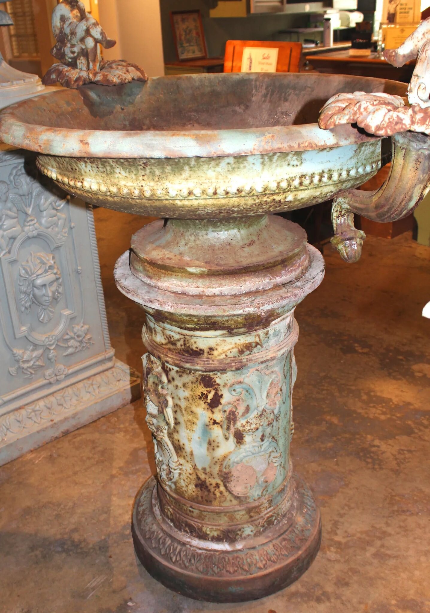 Fine Cast Iron ***SOLD*** Garden Urn With Cherub & Cornucopia Handles ...