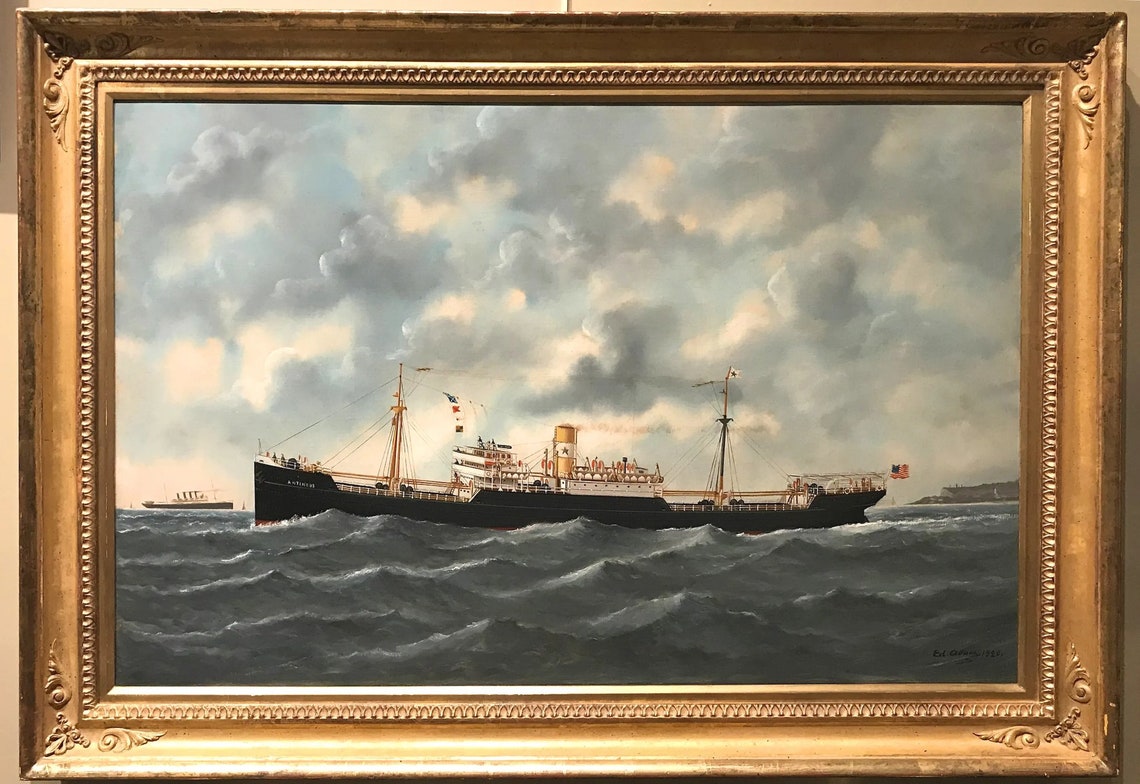 Edward (edouard) Adam Ship Oil Painting, American Steamer “antinous ...