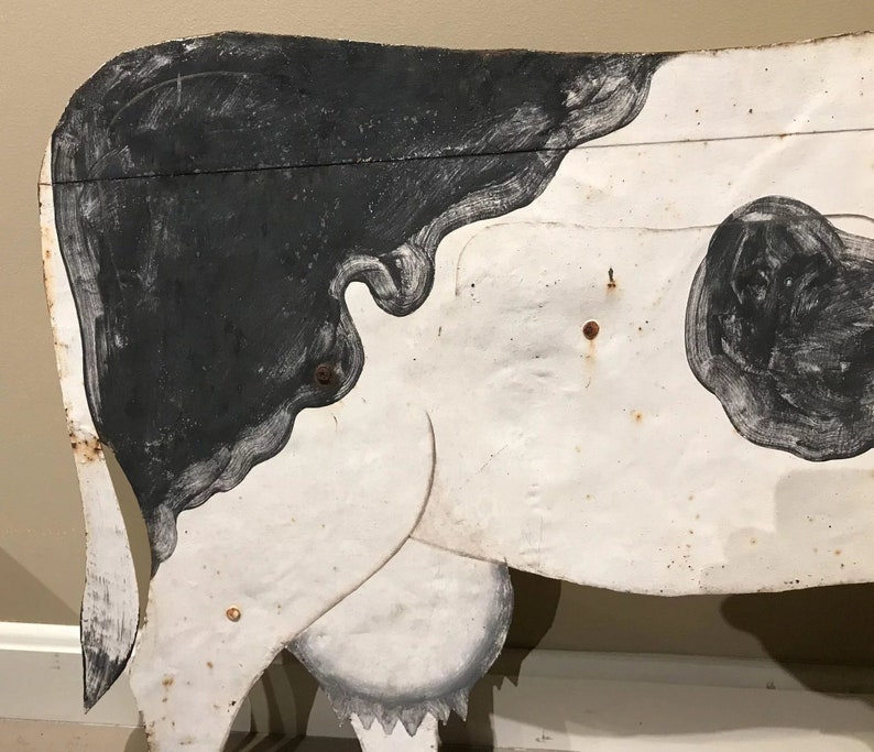 SOLD******* Early 20th C Folk Art Polychrome Sheet Metal Cow ...