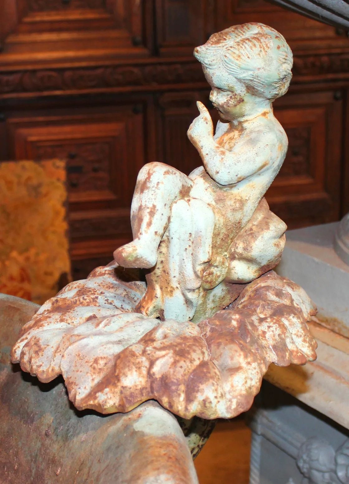 Fine Cast Iron ***SOLD*** Garden Urn With Cherub & Cornucopia Handles ...