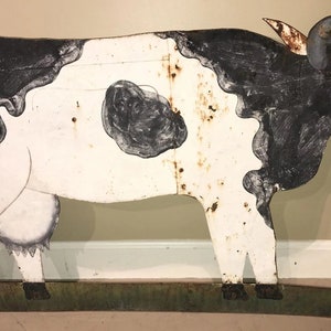 SOLD******* Early 20th C Folk Art Polychrome Sheet Metal Cow ...