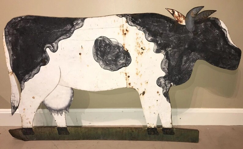 SOLD******* Early 20th C Folk Art Polychrome Sheet Metal Cow ...