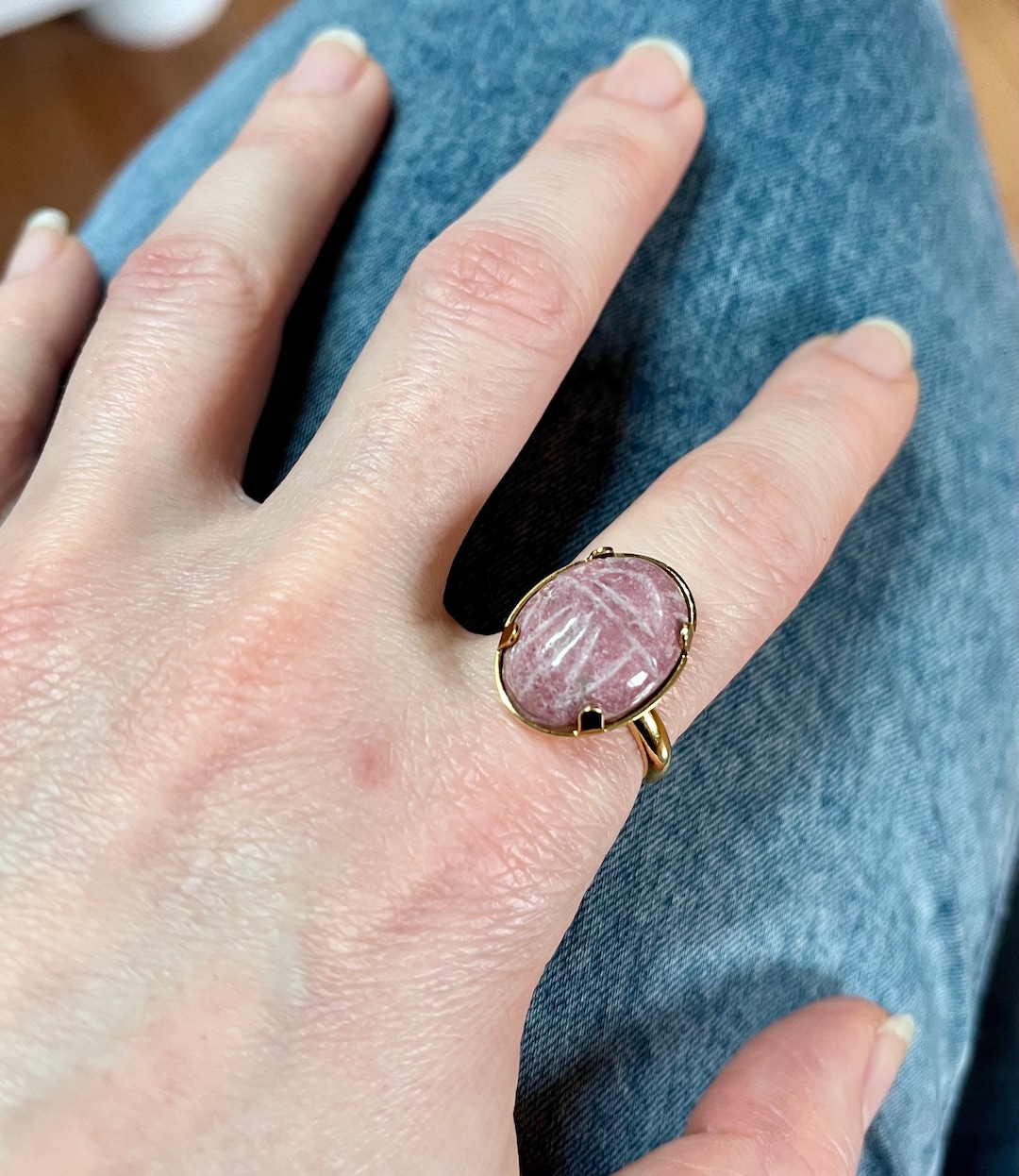Rhodonite Scarab Amulet Ring - Etsy