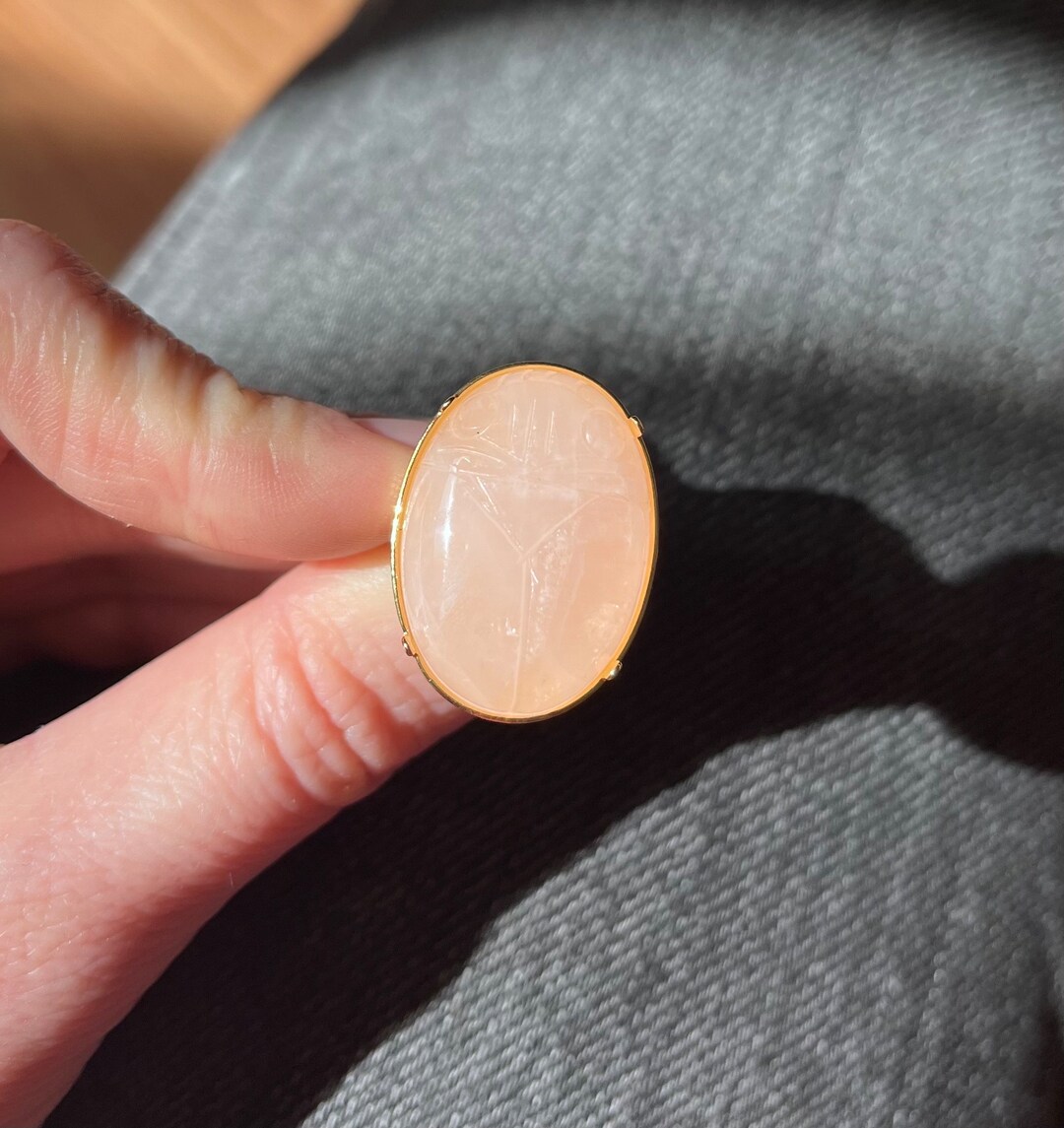 Rose Quartz Scarab Amulet Ring - Etsy