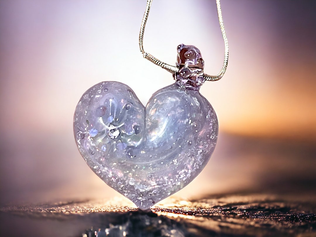 Magical Glass Heart Pendant Purple Sparkling Heart Necklace Opal Pink ...