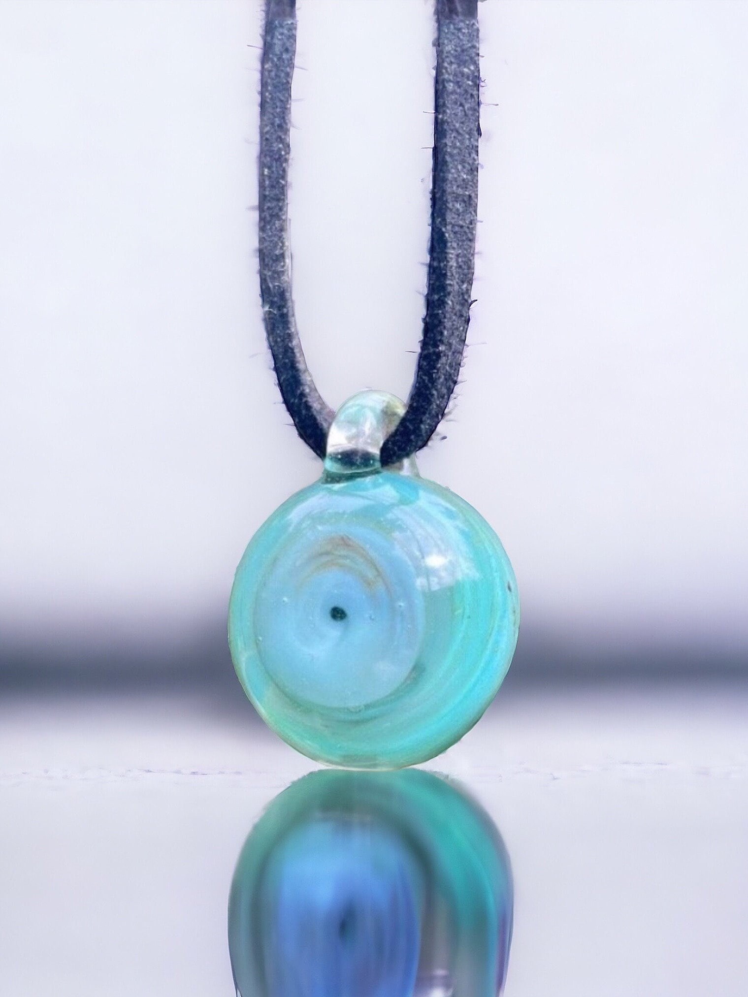 Turquoise Glow Glass Pendant With Gold Luster Swirl Italian Soft Glass ...