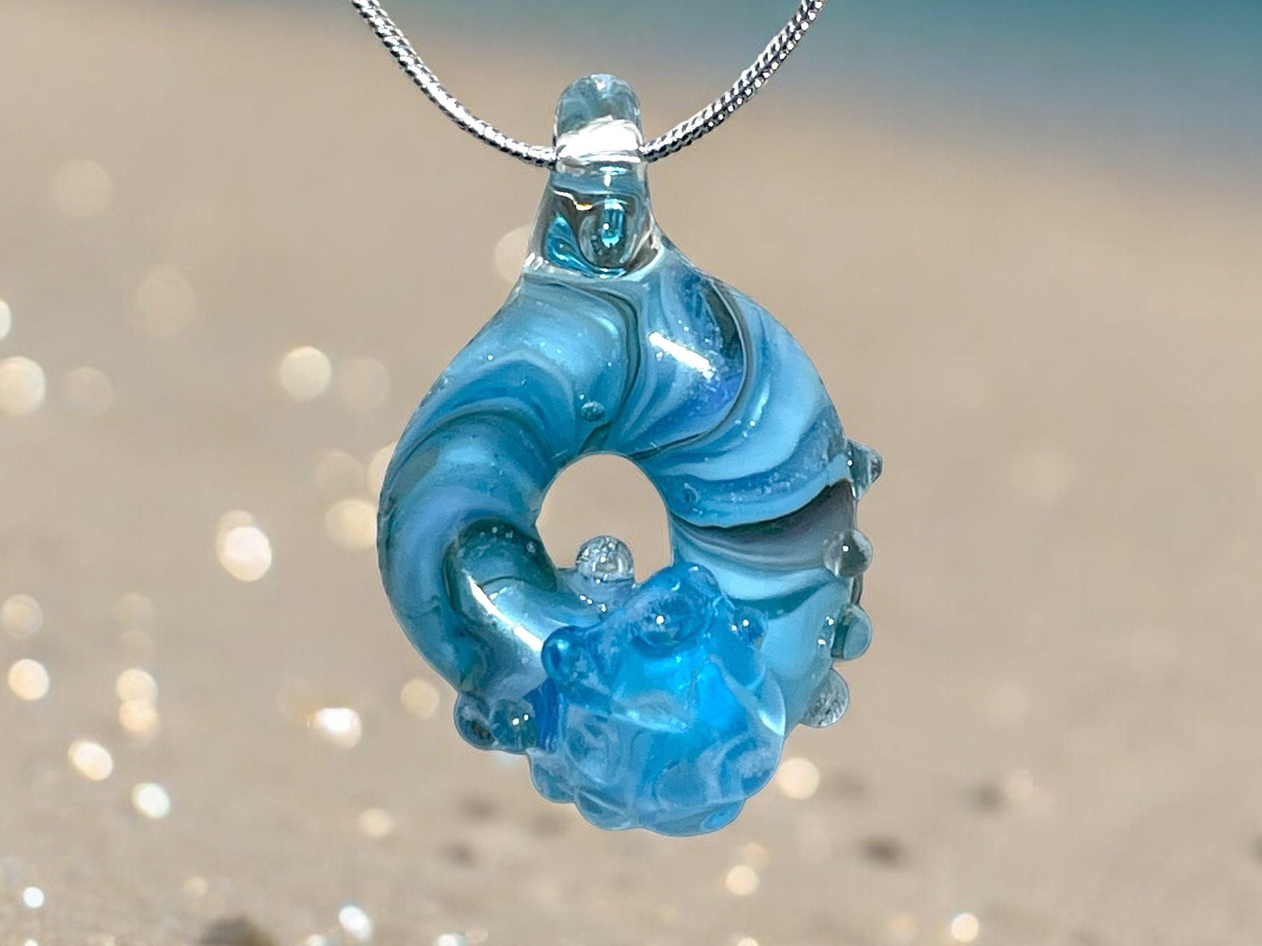 Ocean Wave Glass Pendant, Sea Wave Glass Necklace, Lamp Work Necklace ...