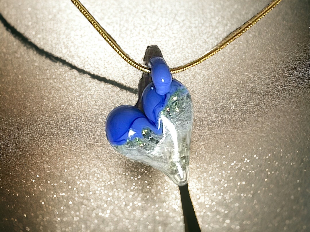 Periwinkle Handcrafted Glass Heart Pendant, Silver/purple Opal Luster ...