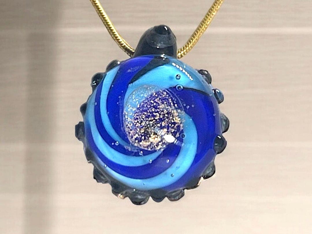 Vortex Swirl Glass Pendant - Electric Blue and Gold Luster, Sparkling ...