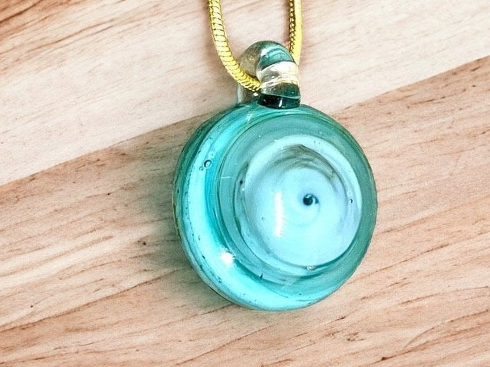 Turquoise Glow Glass Pendant With Gold Luster Swirl Italian Soft Glass ...