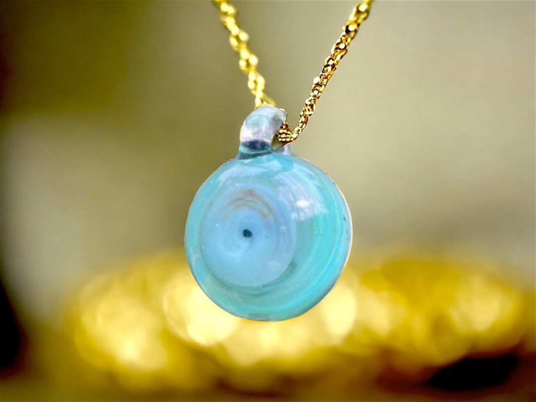 Turquoise Glow Glass Pendant With Gold Luster Swirl Italian Soft Glass ...