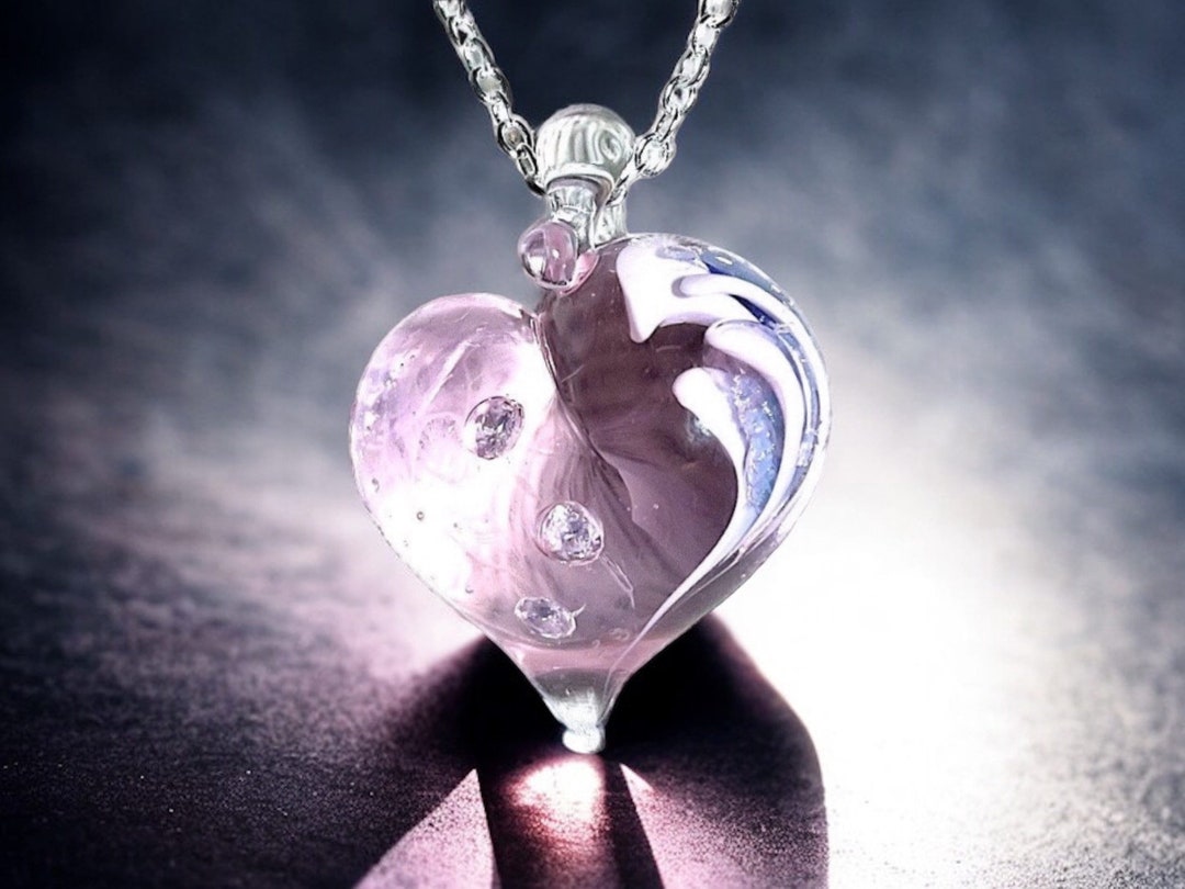 Pink Glass Heart Pendant Implosion Necklace Unique One of a Kind ...