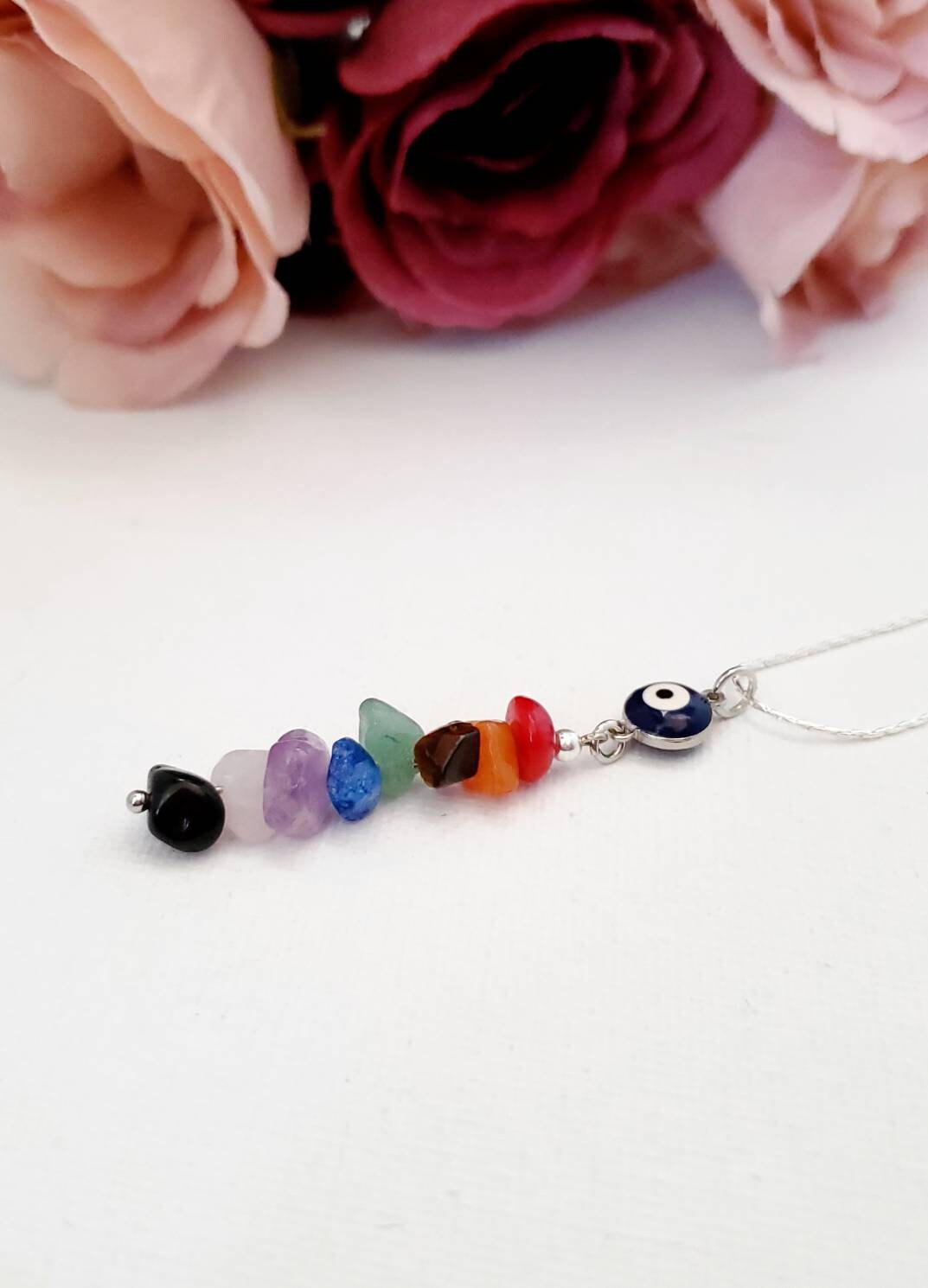 Chakra and evil eye pendant 7 chakra and grounding stone | Etsy