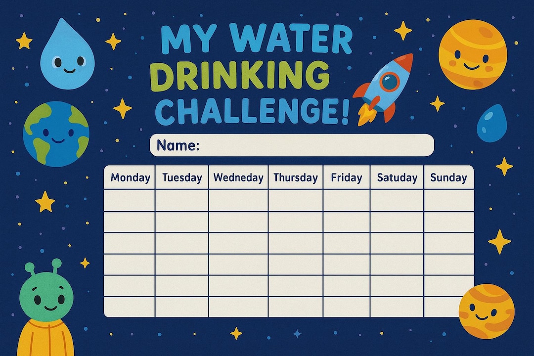 Space Themed Kids Water Drinking Reward Chart | Printable Tracker for ...