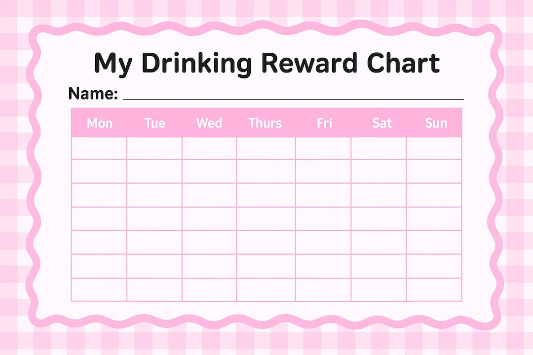 Printable Pink Gingham Drinking Reward Chart – Cute Weekly Hydration ...