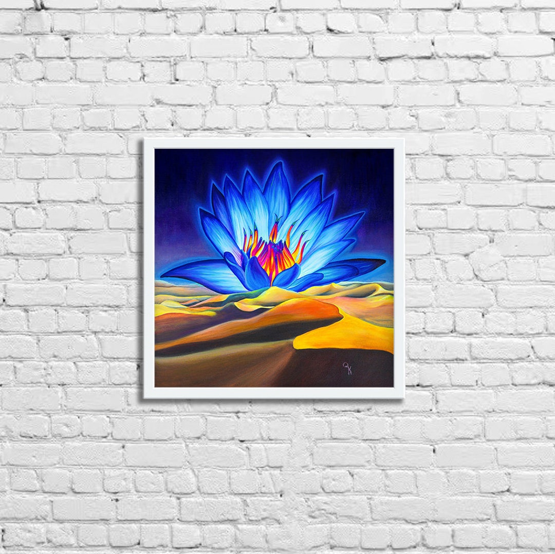 Blue Desert Lotus Flower Art Wall Hanging Painting Print for Home or ...