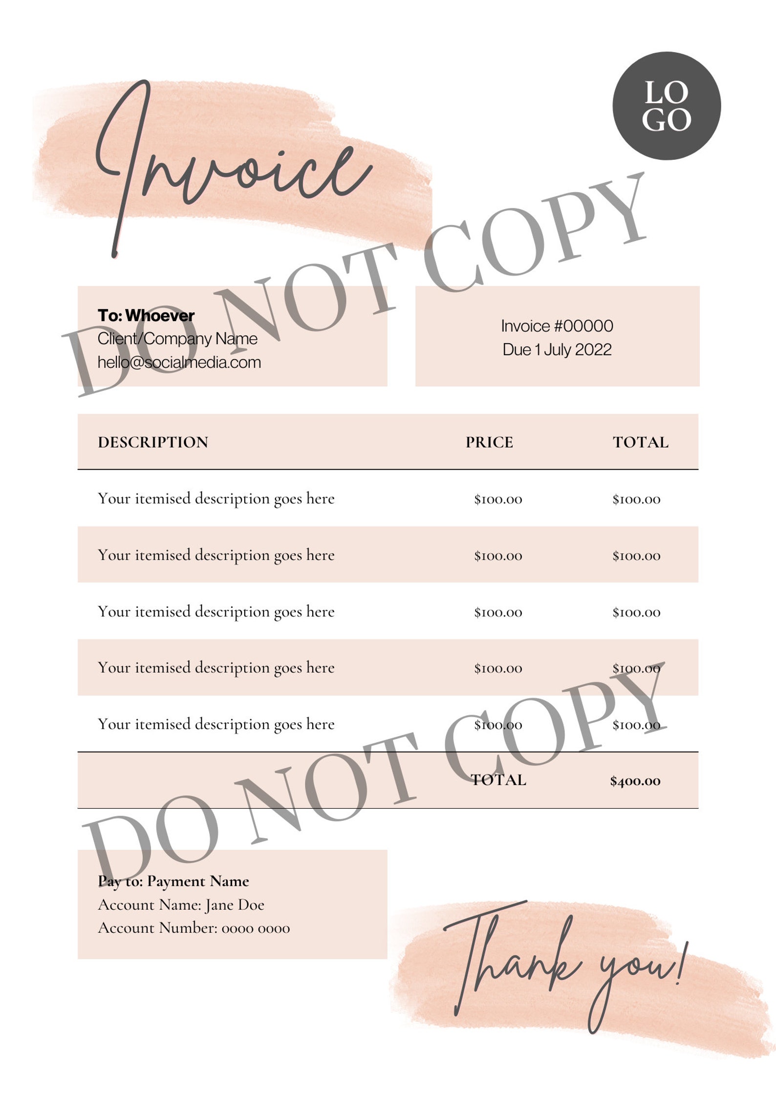 Invoice Template for Social Media Influencer Invoice - Etsy