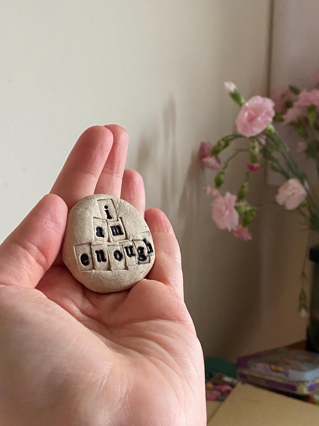Affirmation Pebble Pal - I Am Enough - Ceramic Fidget Sensory Tool - Etsy