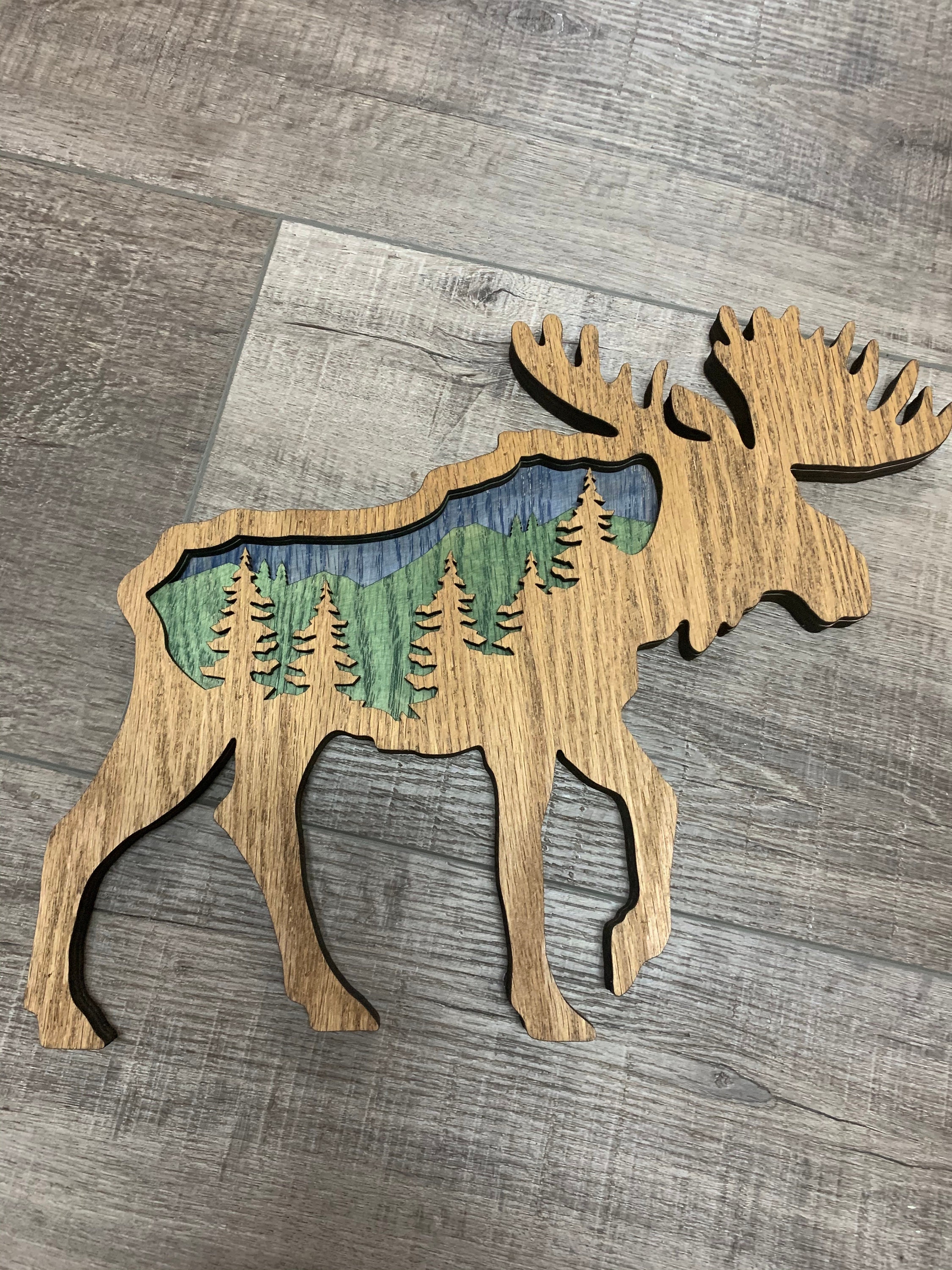 Wood Moose Wood Bear 3D Layered Cutout Up North Moose Decor | Etsy
