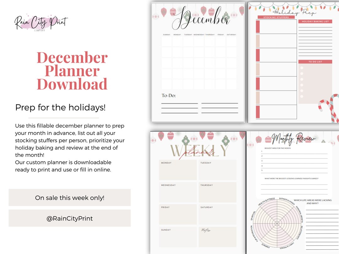 December Planner - Printable - Etsy