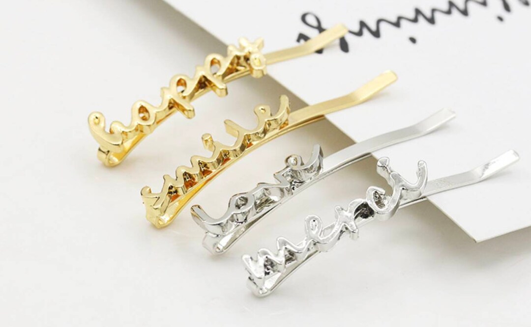 Set of 4 Gold/silver Letter Hair Pins, Custom Hair Stick, Smile Hair ...