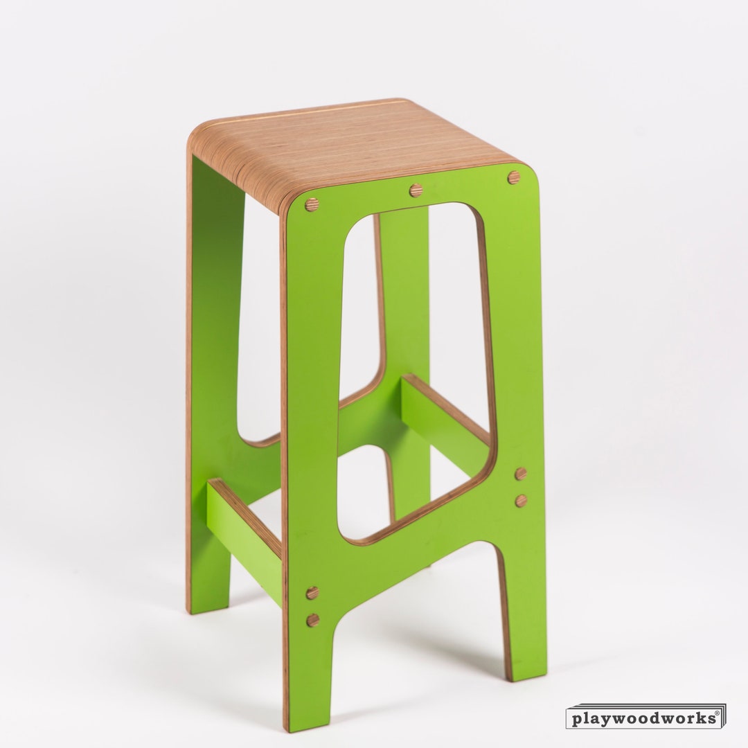 Wooden Green Laminate Bar Stool 50, 65, 80cm High, Handmande by Plywood ...